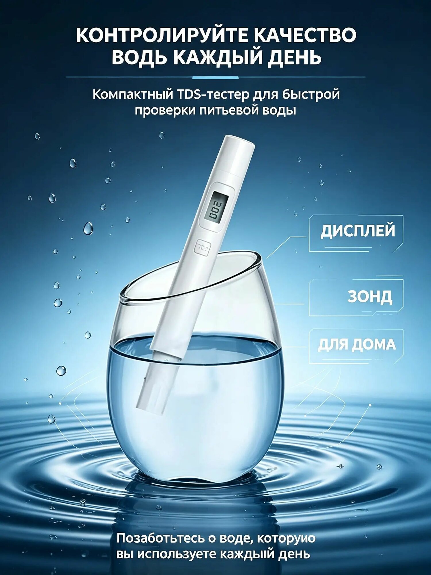 Тестер TDS для измерения качества воды, ручка А3, Артикул: 5668473431