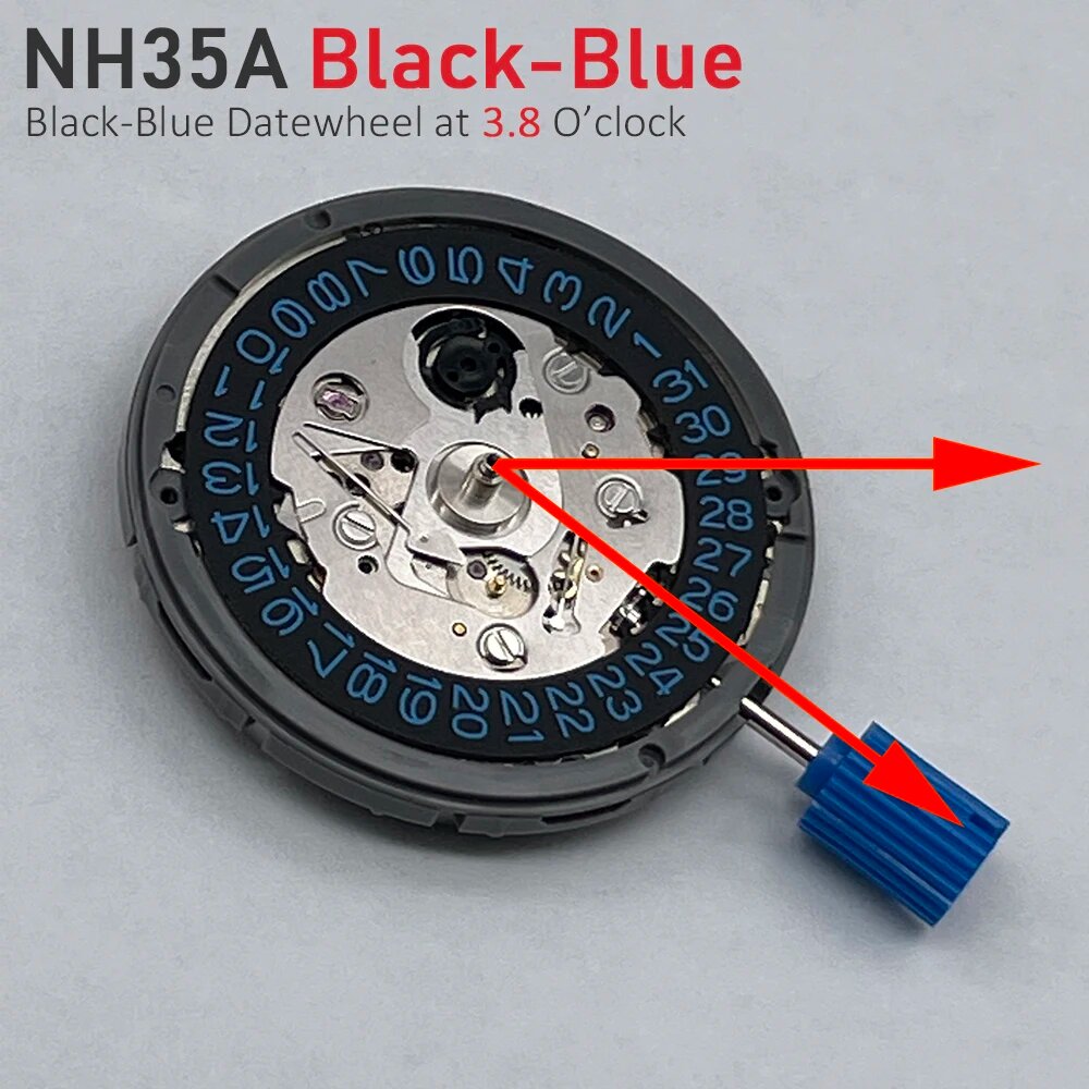 Механизм NH35A для часов синего/красного цвета NH35 Black-Blue 3.8