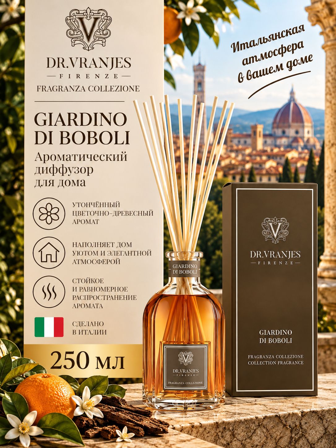 Диффузор Dr.Vranjes Giardino di Boboli (Сады Боболи) ароматизатор для дома, 250 мл