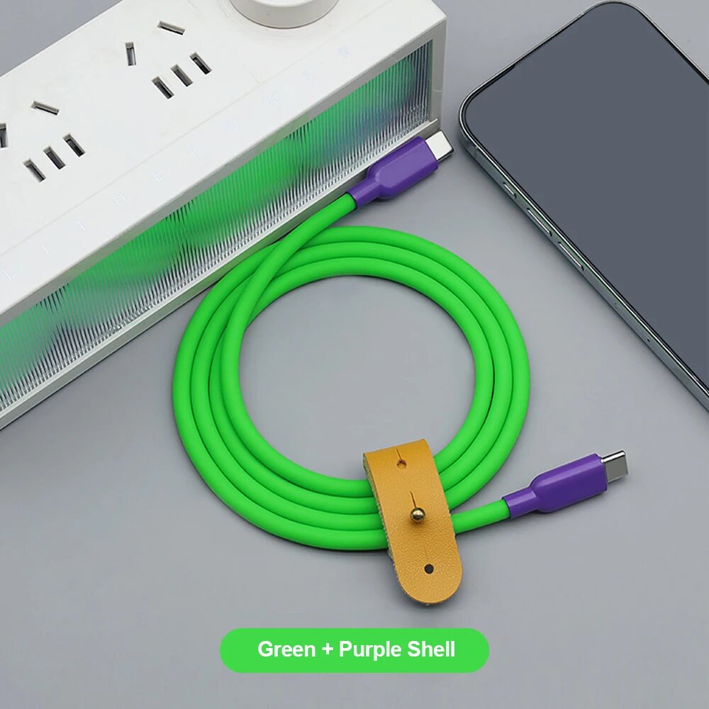 Кабель для быстрой зарядки USB-C на Type-C 240 Вт для iPhone 17, 16, 15 Фиолетовый, 2 м, Зелёный