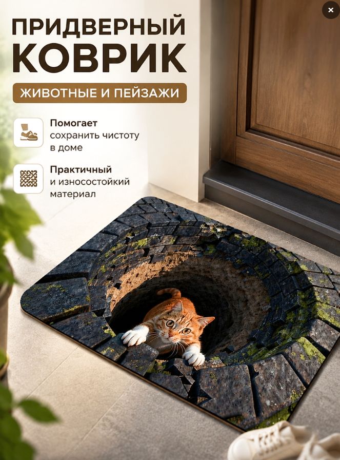 Коврик придверный 40x60 см 3d-эффект светло-коричневый, черно-серый