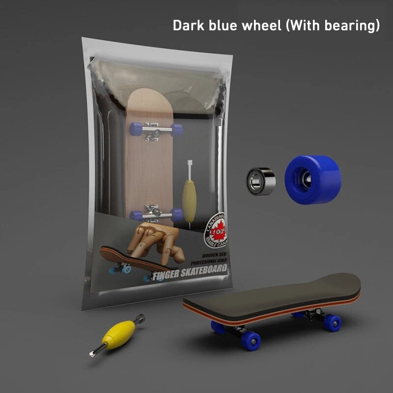 Деревянный мини-скейтборд Fingerboard для пальцев Синий, Dark blue Bearing
