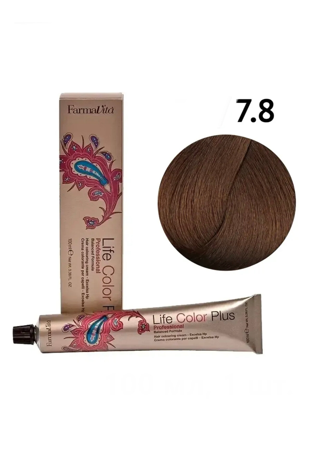 Стойкая крем - краска для волос FARMAVITA LIFE COLOR PLUS 7.8 Очень светлый коричневый кашемир 100 мл