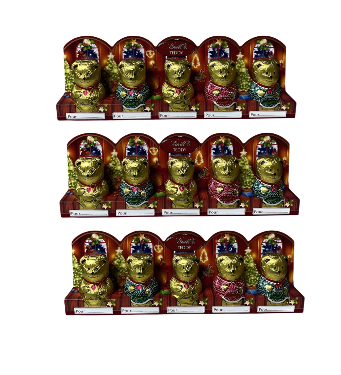 Новогодний набор шоколадных мишек Lindt Teddy, ( Германия), ( 3 х50 гр.)