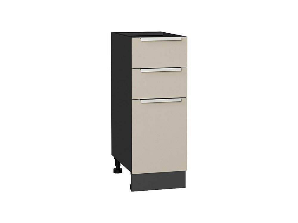 VVT Шкаф нижний с 3-мя ящиками Фьюжн Graphite, Cream Silk, 300 В*Ш*Г 816*300*480, фасад МДФ Cream Silk, корпус Graphite Cream Silk