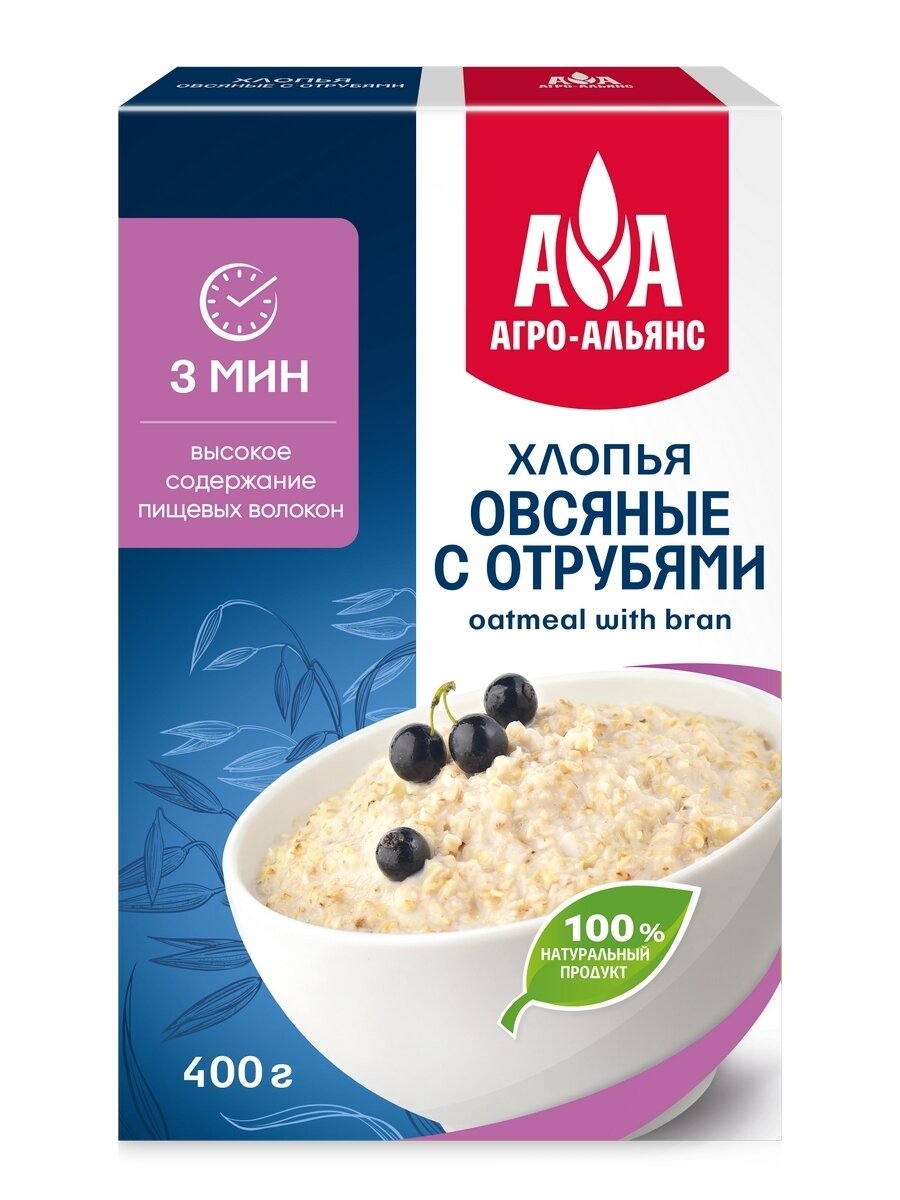 Хлопья овсяные с отрубями Агро-Альянс 400г