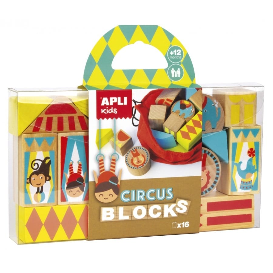Сюжетно-ролевые игрушки APLI Kids деревянные кубики с мешочком цирк, разноцветный