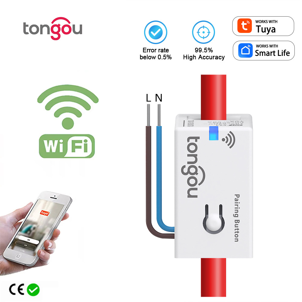 Wi-Fi счётчик Tuya Smart, ток, напряжение, мощность, удалённый контроль, для дома.