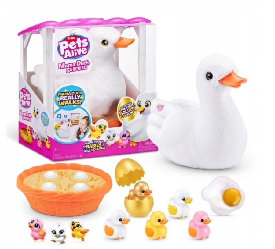 Интерактивная игрушка Pets Alive мама-утка и ребёнок-сюрприз, желтый