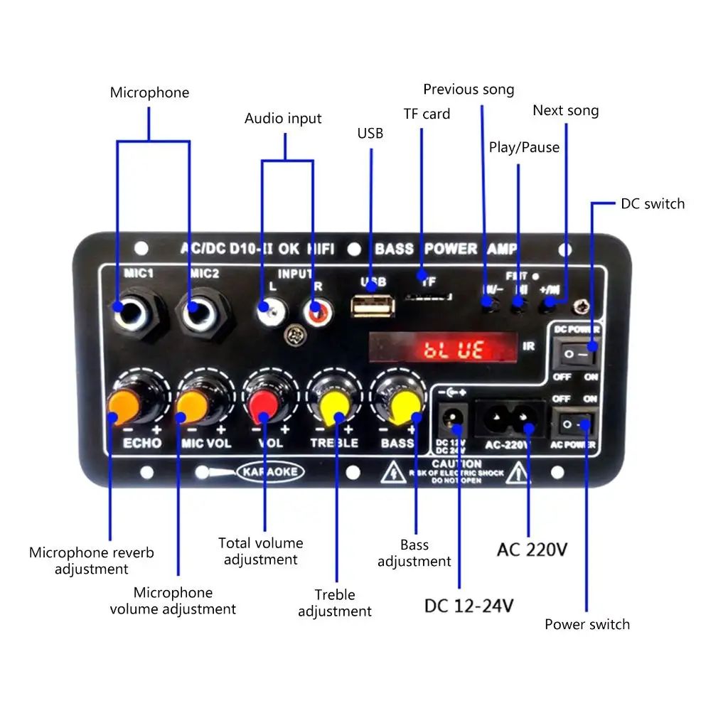 D10-II Bluetooth усилитель платы AUX TF Card USB 30-120 Вт для 4 Ом 40 Вт динамик 110V 220V 12V 24V