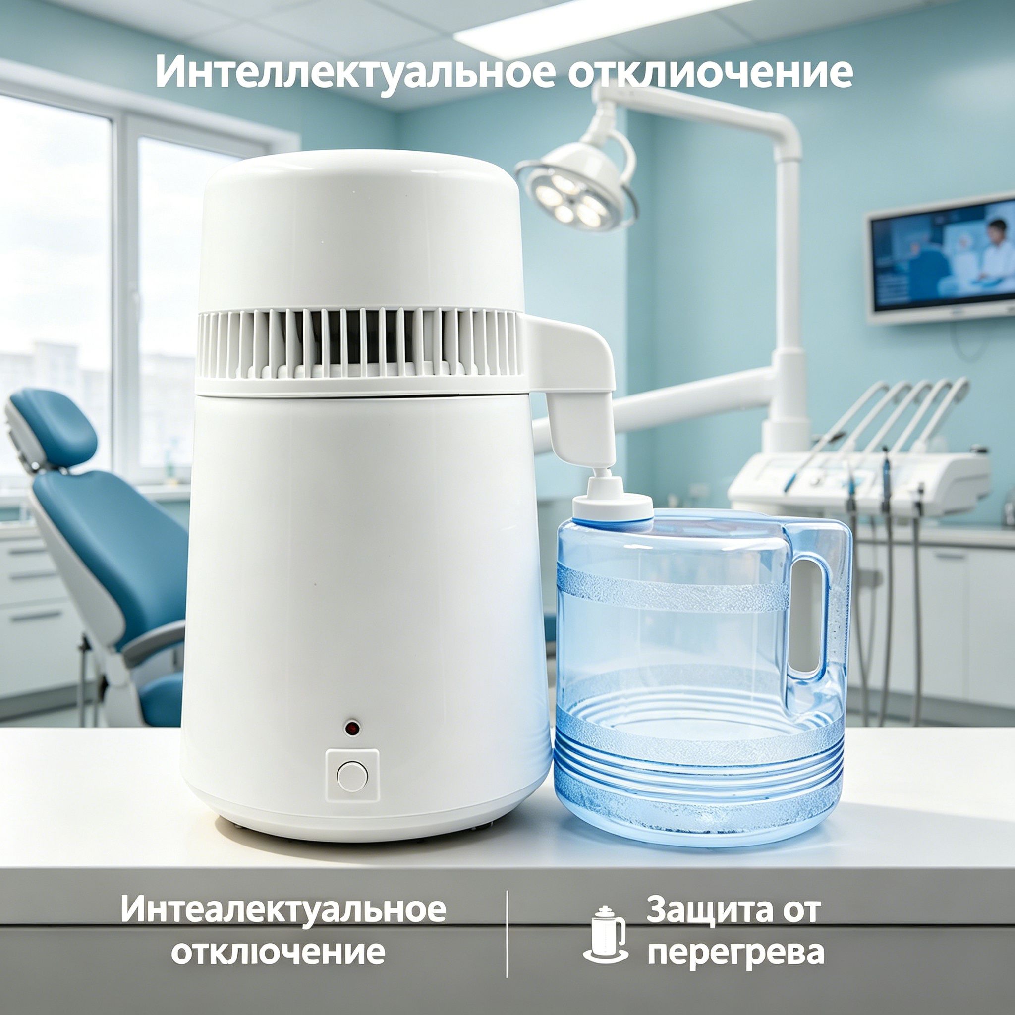 Дистиллятор воды бытовой электрический с таймером и дисплеем, двухслойный корпус, объем 4 л