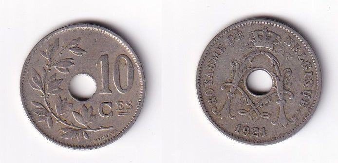 Бельгия, 10 сантимов, 1921 год