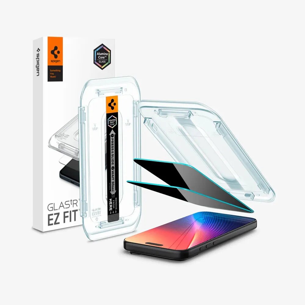 Защитное стекло Spigen AluminaCore Glas.tR EZ Fit Privacy для iPhone 14 Pro Max, приватность 9H+ 2 шт.