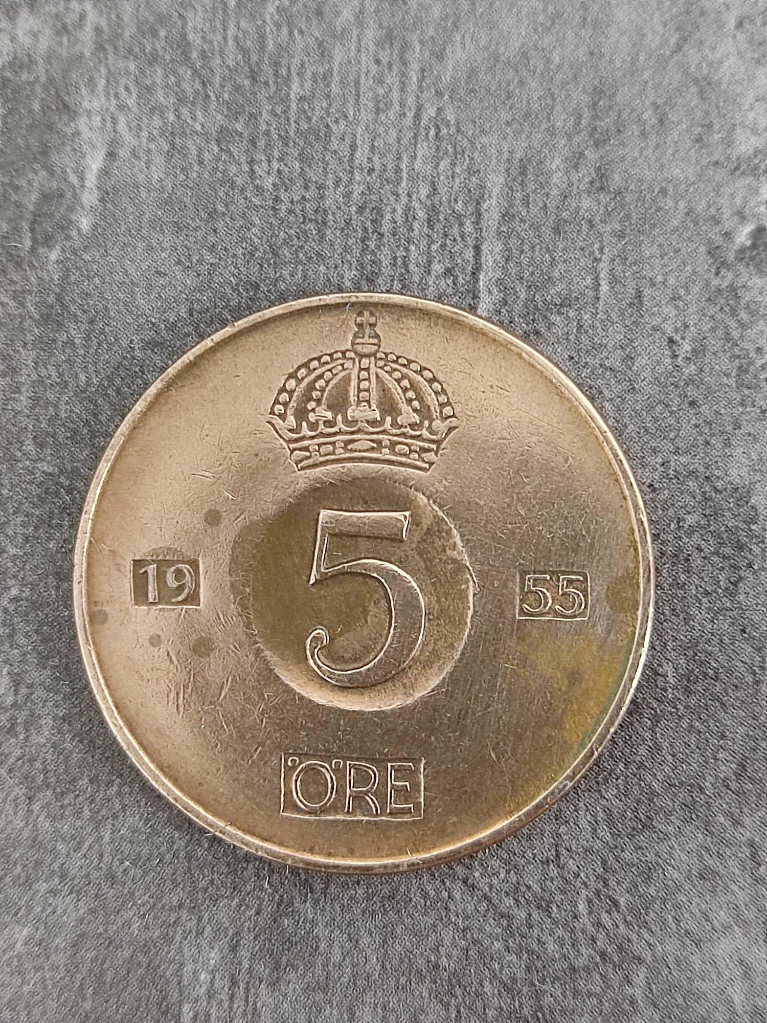 Оригинальная монета 5 эре Швеция. 1955 год