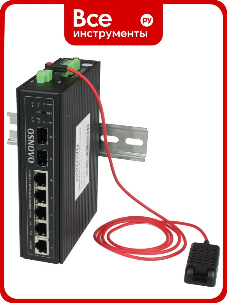 Управляемый (L2+) Bt PoE Коммутатор OSNOVO SW-80402/ILS(port 90W,180W) Gigabit Ethernet на 4xRJ45 PoE + 2 SFP порта c датчиком температуры и влажности sct1356