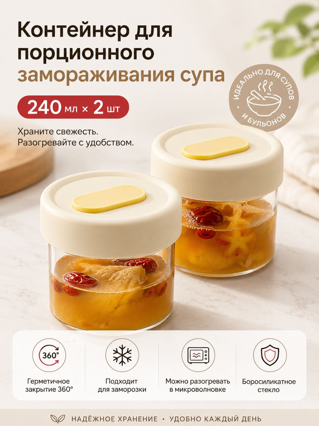 Контейнер пищевой 240 мл 2 шт стекло