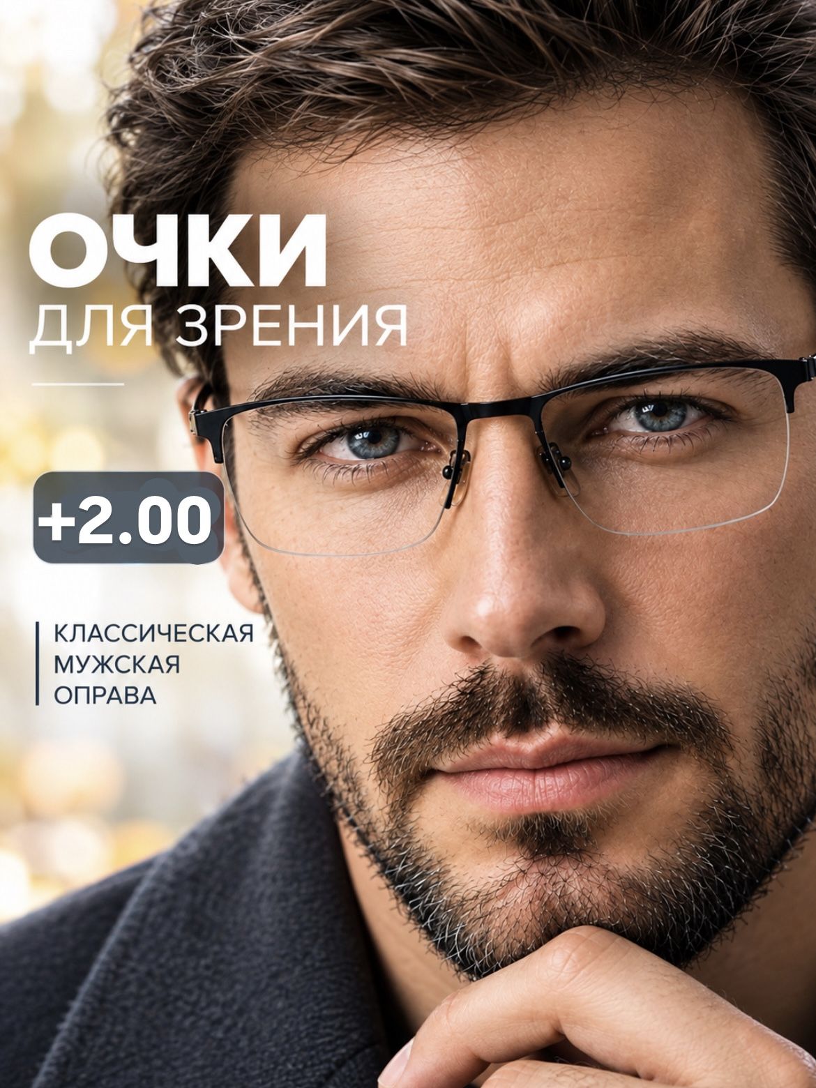 Готовые очки для зрения +2.00, очки для зрения мужские готовые с диоптриями, антибликовые
