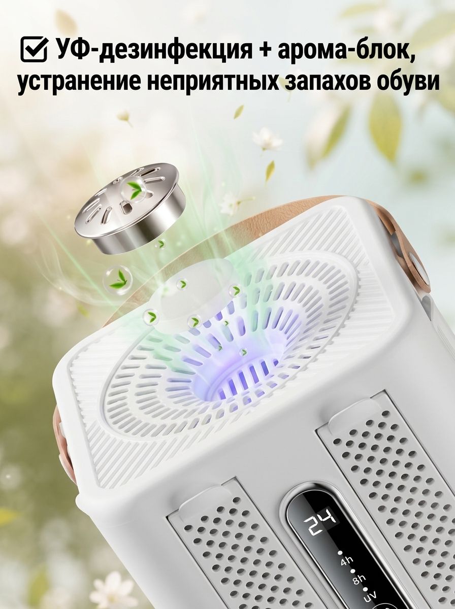 Электрическая сушилка для обуви с УФ-дезинфекцией и таймером, на 4 пары обуви — фото 1