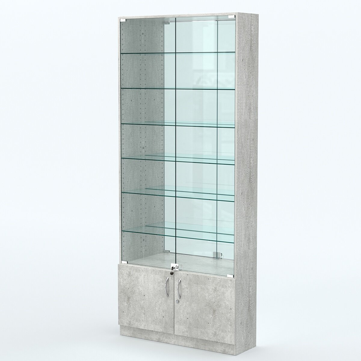 Торговая витрина с 6-ю стеклянными полками 250x900 мм серии NEXT-6 №11-2 (З/C - зеркало), Метрополитан Грей