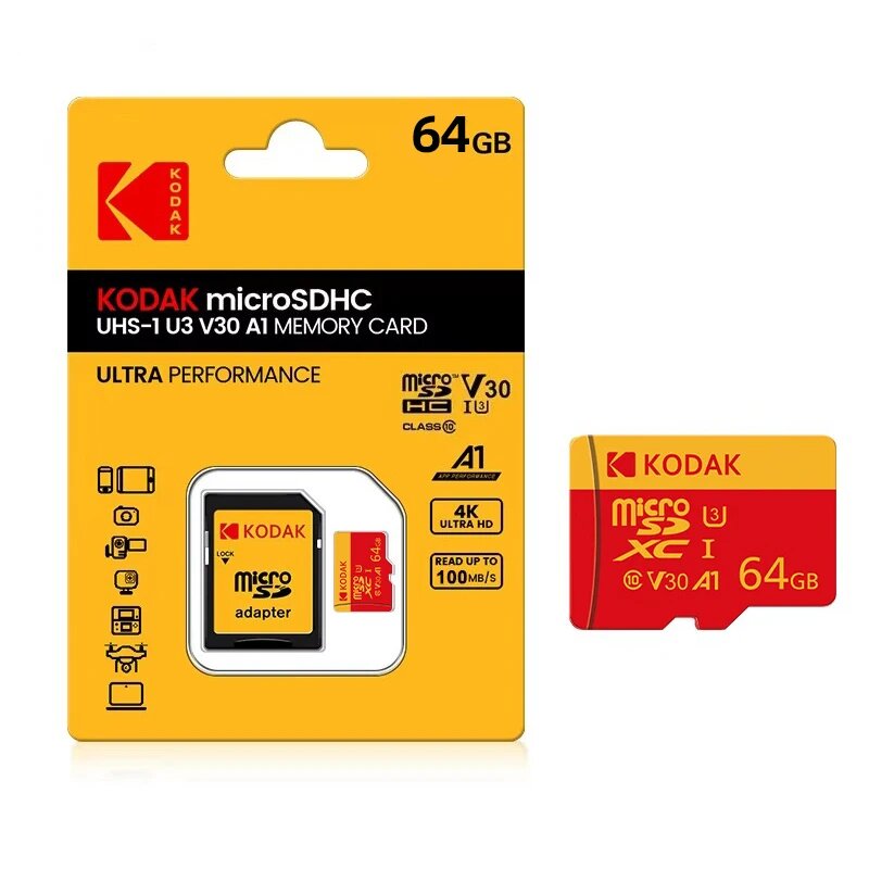 Карта памяти KODAK Micro SD U3 V30 128/256/64 ГБ