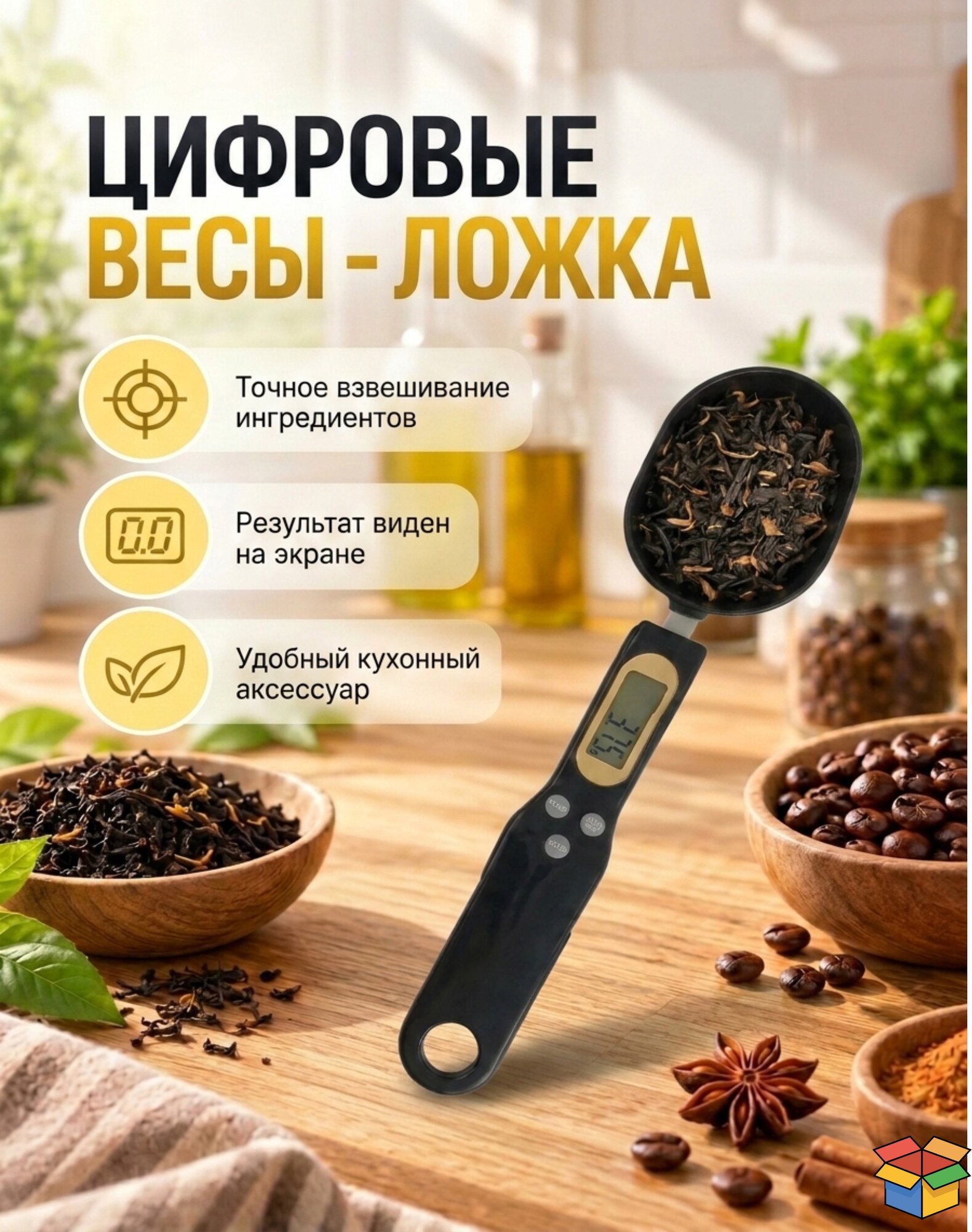 Ложка весы, точность 0.1 г, ложка весы кухонные с LCD экраном, кухонная электронная мерная ложка-весы, черная
