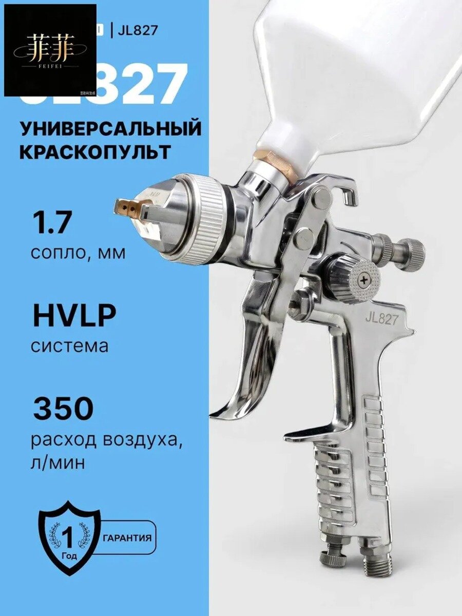 Пневматический краскопульт JL827 HVLP с соплом 1,7 мм для покраски и грунтования