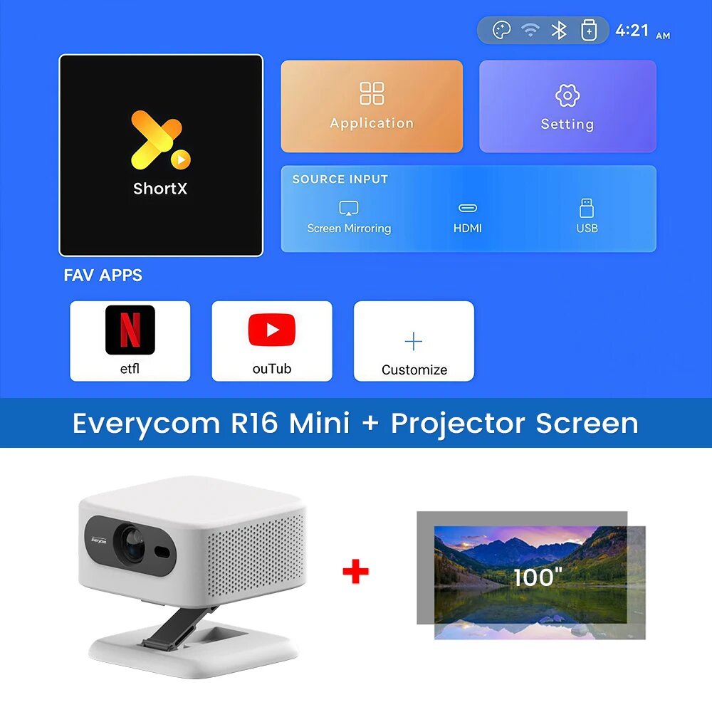 Everycom R16 мини-проектор + 100" экран