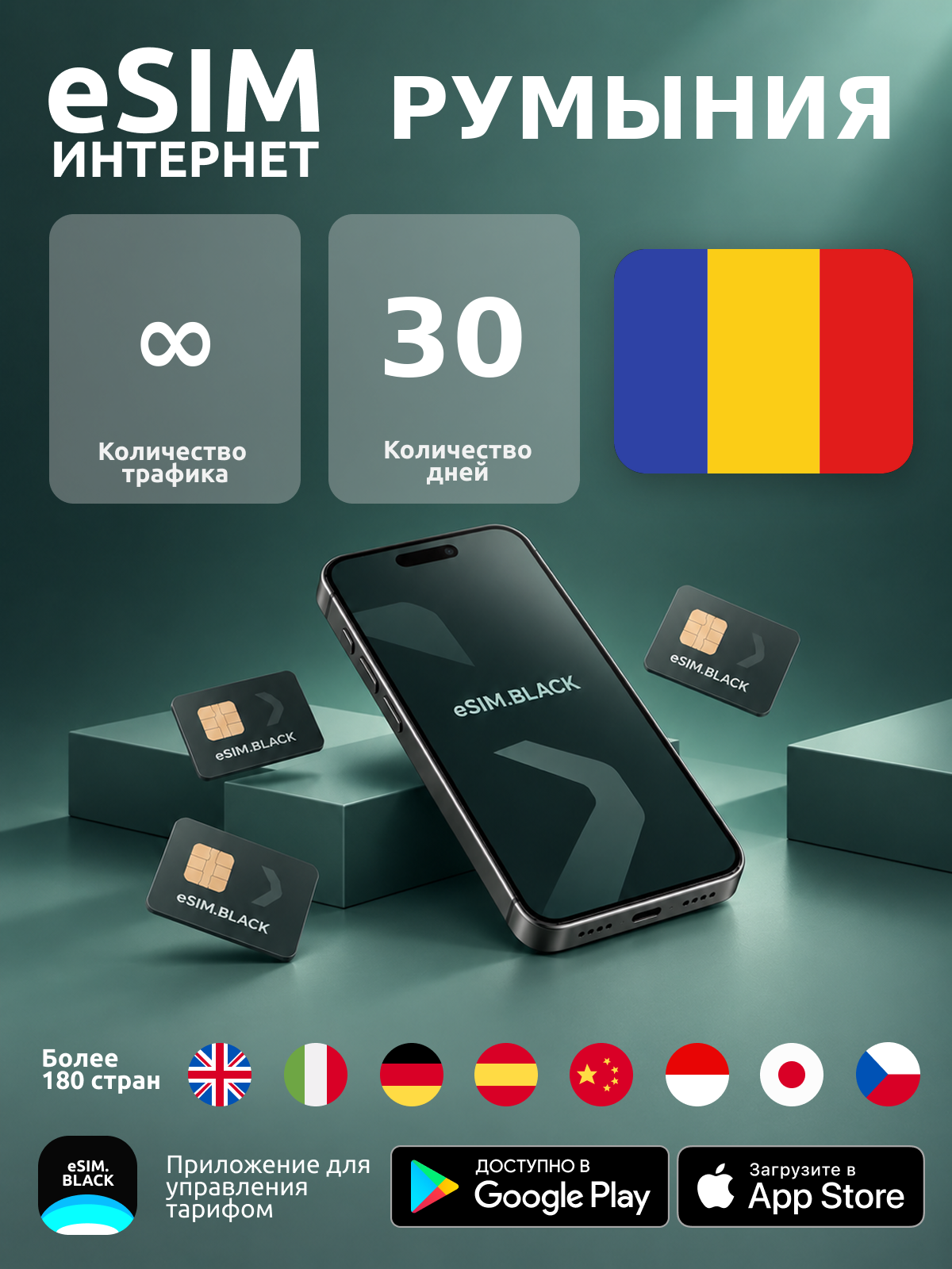 Румыния/30 дней/Безлимит - eSIM для мобильного интернета ( iPhone | Android ).