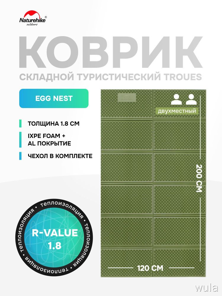 Коврик туристический складной Naturehike Troues-R1.8 Egg nest двухместный 200х120 см каремат для кемпинга