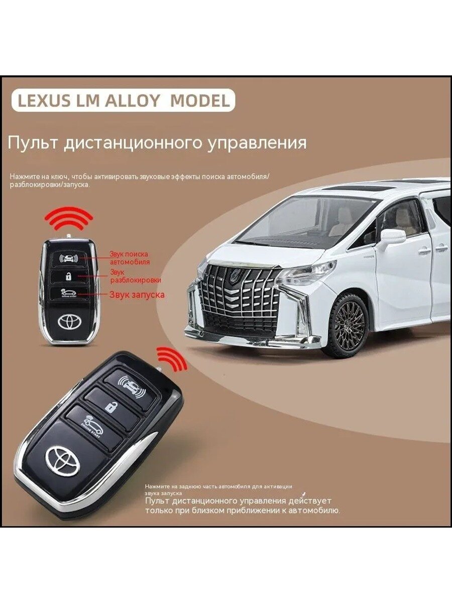 Модель Toyota Alphard белого цвета из металла, 1:24, с дистанционным ключом, коллекционная, лицензионная, подарок маль