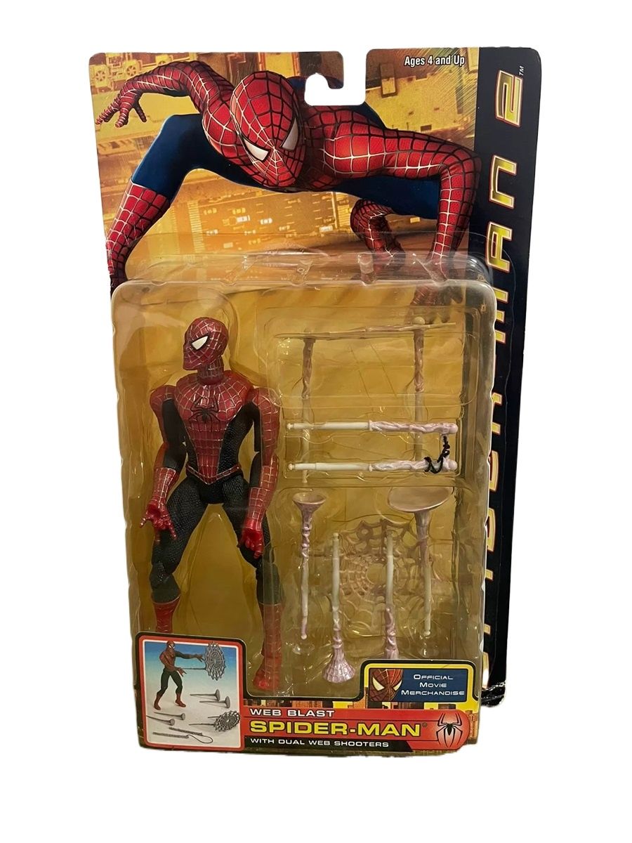 Фигурка Toy Biz Spider-Man 2 Series Action Figures Web Blast Spider-Man - 6.0 Inches (С двойными веб-шутерами, подвижная фигурка, аксессуары паутины)