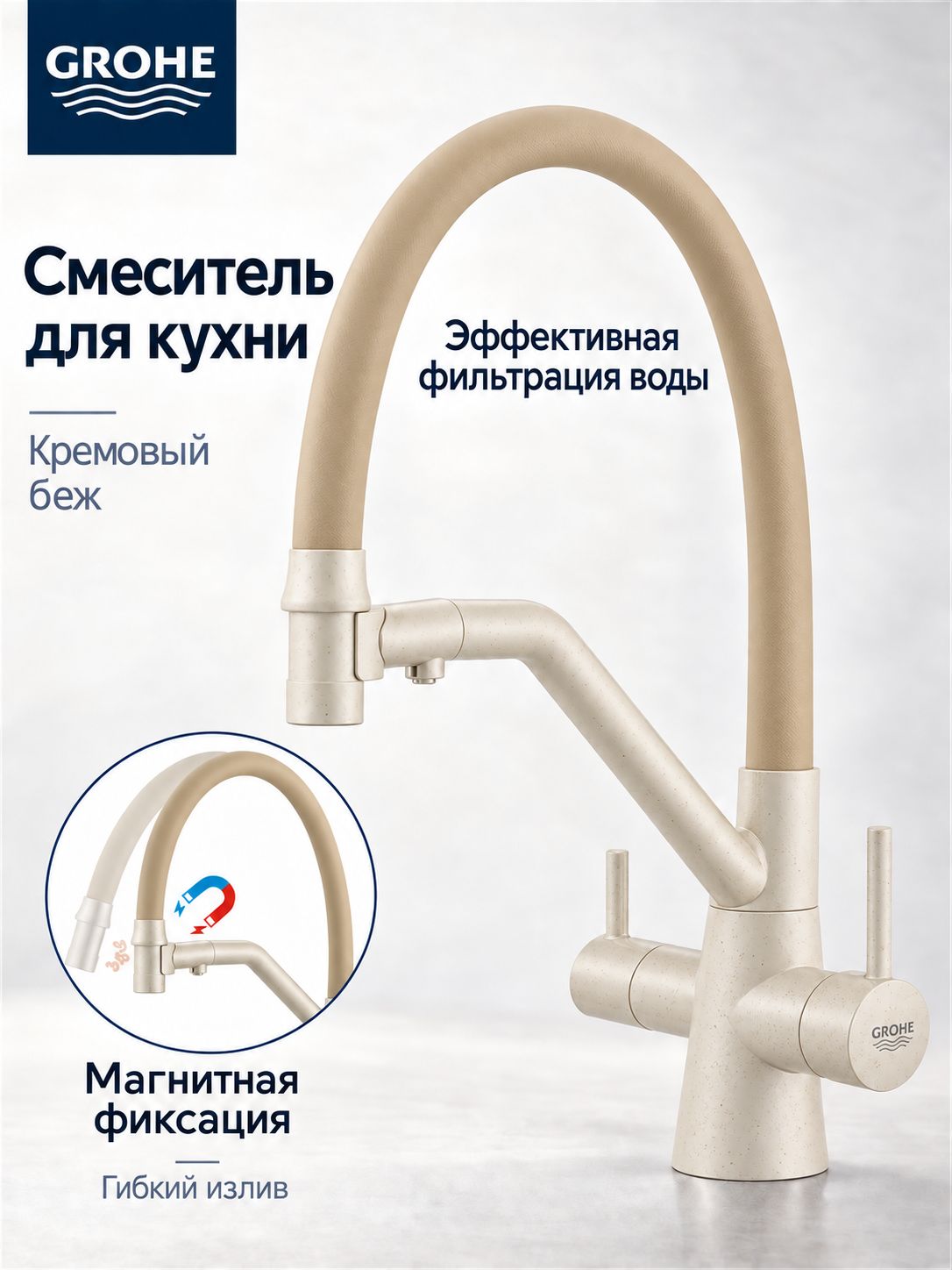 Смеситель для кухни GROHE с гибким изливом и магнитной фиксацией
