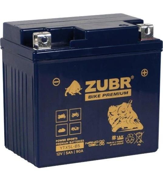 Аккумулятор для мототехники ZUBR Аккумулятор ZUBR YTX5L-BS (ZubrPrem) (5 Ач, 12 V) Обратная, R+ 113x69x105 (для мототехники)
