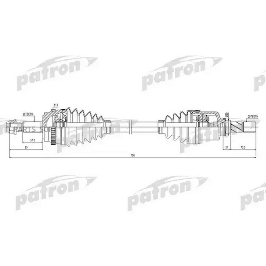 Полуось передняя левая 28X700X39 ABS: 51 OPEL MOVANO 2,5CDTI 03-, RENAULT MASTER II 2,5 CDTI/DCI 06- от официального дистрибьютора, PATRON, артикул PDS0431