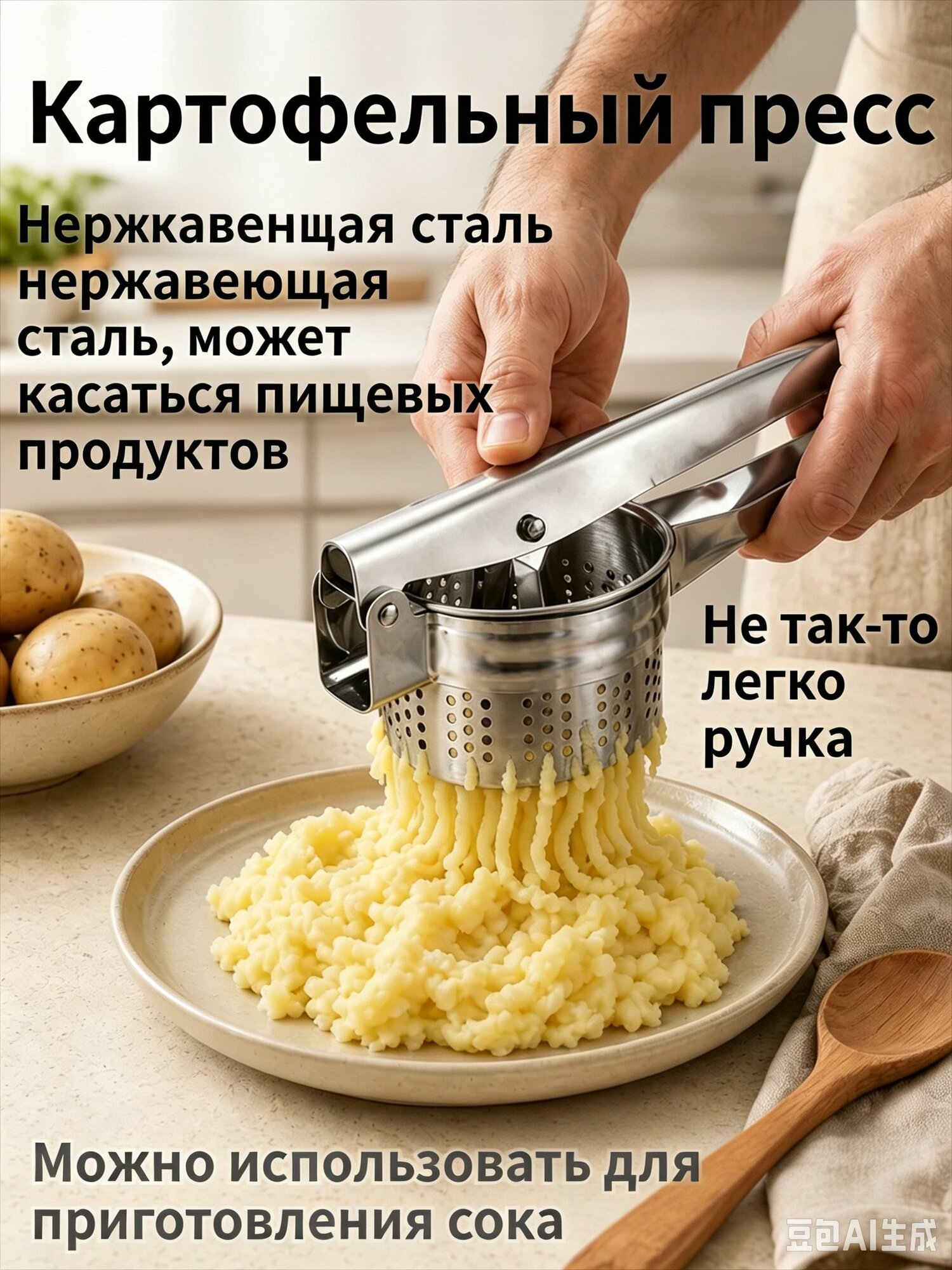 Артофельный пресс ручной из пищевой нержавеющей стали, давилка для картошки, толкушка для овощного пюре для дома