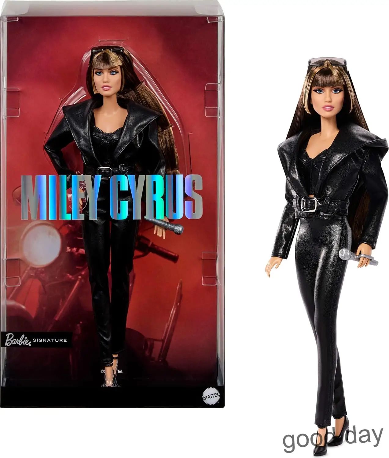 Кукла Barbie Signature, Майли Сайрус, подвижная коллекционная фигурка в наряде из искусственной кожи с капюшоном и туфлями на каблуках. JJY05