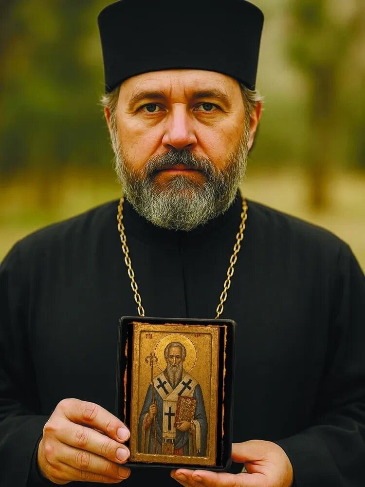 Икона Равноапостольный Климент Охридский, на дереве, 10×12 см