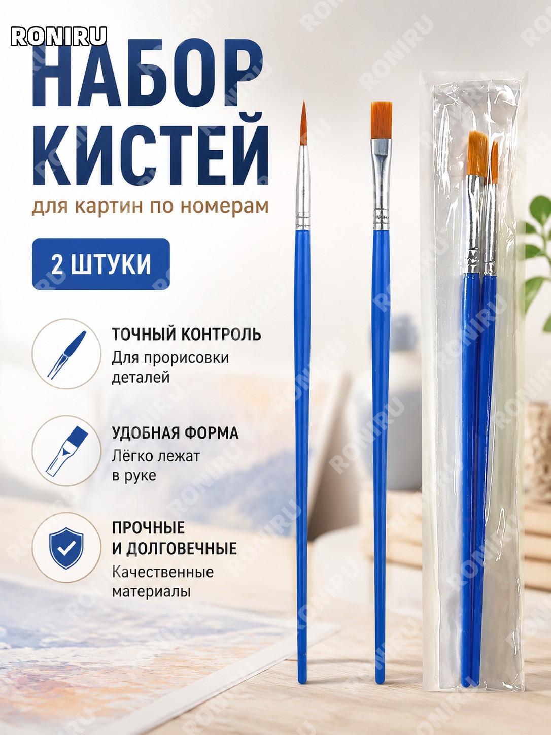 Кисти для цифровой живописи с синими пластиковыми ручками 2 шт, набор кистей для рисования по номерам и детализации