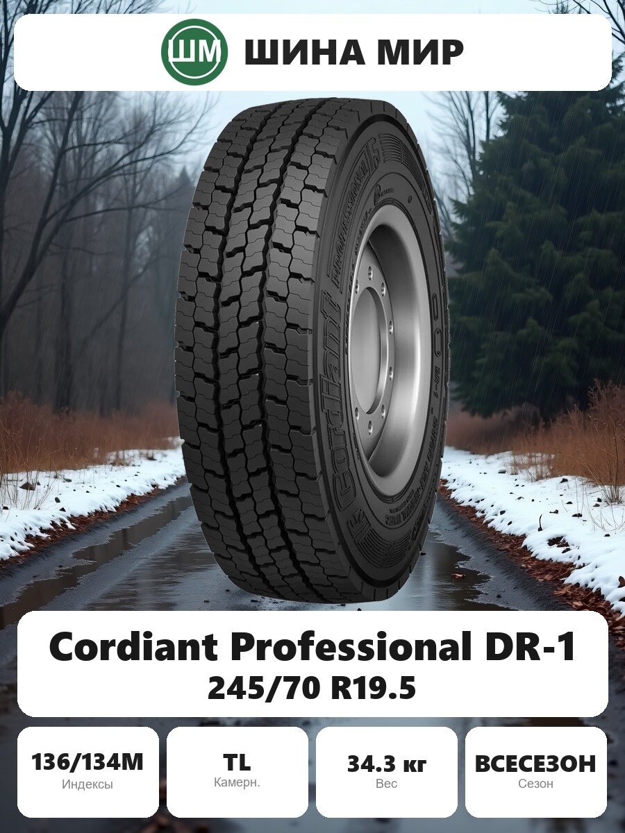 Грузовая шина Cordiant Professional DR-1 245/70 R19.5 136/134M Всесезонная Нешипованная