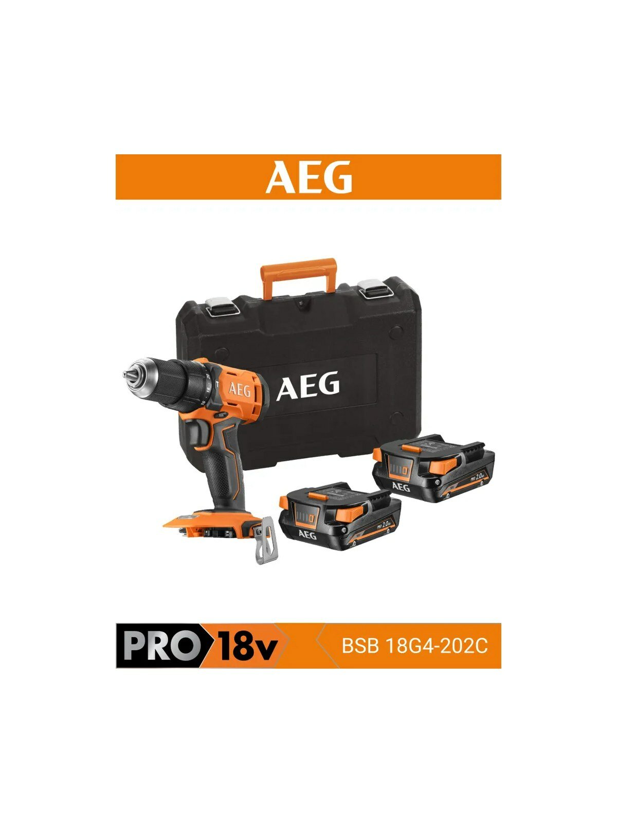 Аккумуляторная ударная дрель-шуруповерт AEG BSB 18G4-202C, 18 В, 60 Нм, 2x2.0 Ач, кейс, с АКБ и ЗУ, арт. 4935478631