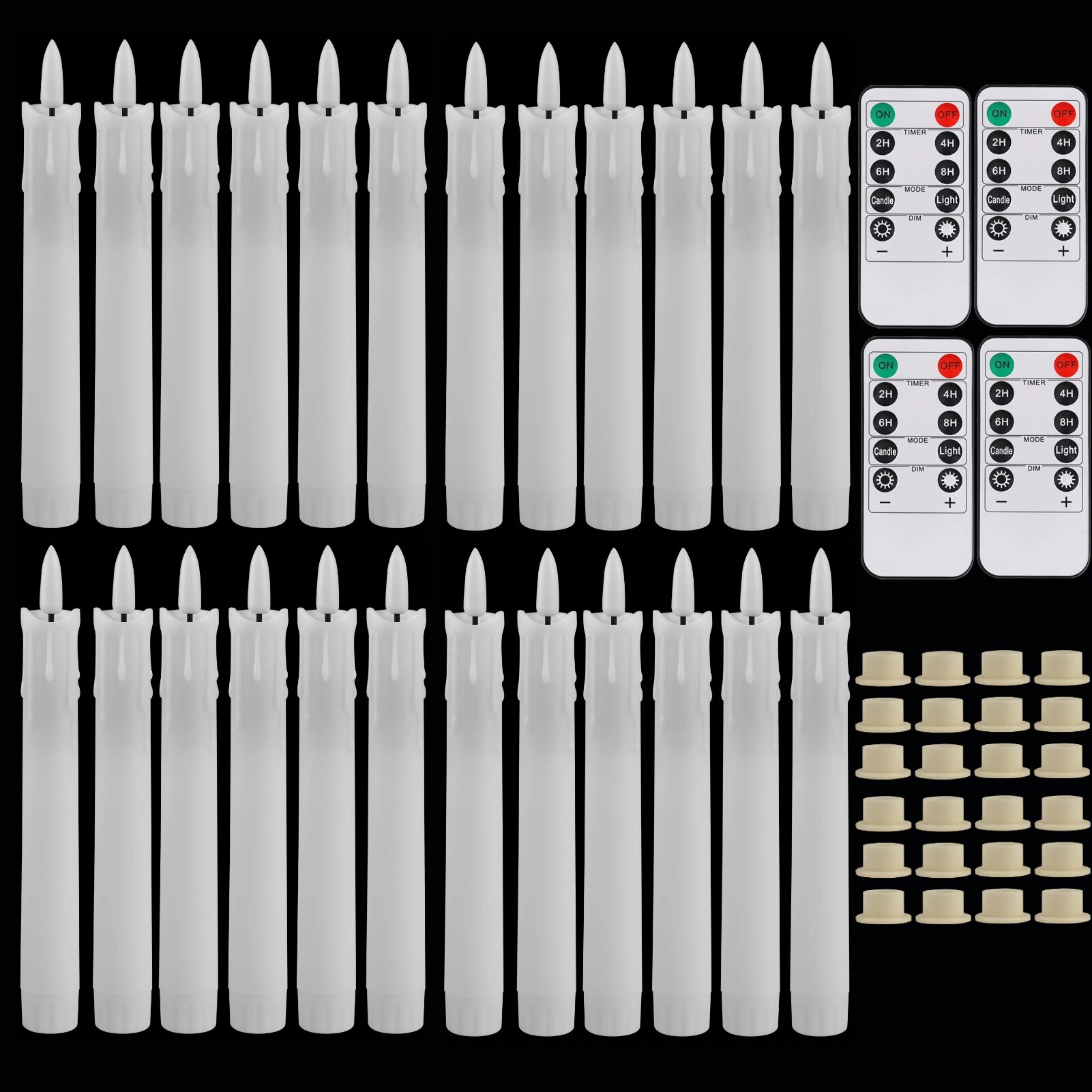 Светодиодные конусные свечи, цвет слоновой кости, набор из 6/12/24 шт. 24pc white