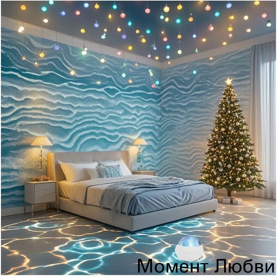 3D проектор-ночник с 2 сменными плафонами (Северное сияние и водные волны) + пульт ДУ! Регулировка яркости, USB питание. Для спальни, детской, романтикиЛучший подарок 2025!