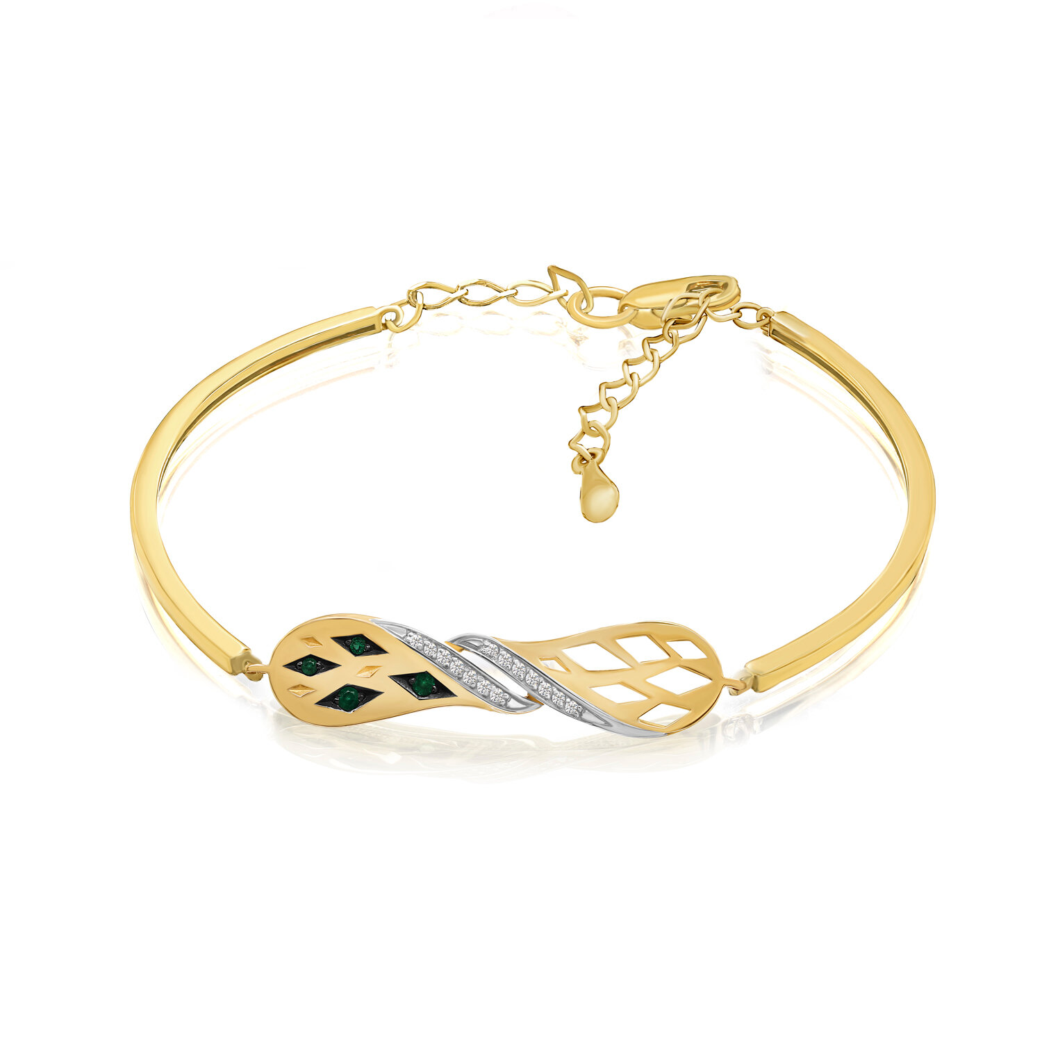 Браслет JEWELIN, желтое золото, 585 проба, бриллиант, изумруд