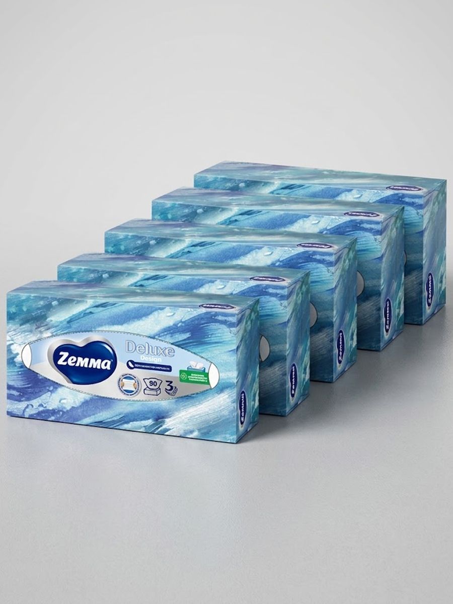Zewa/Zemma Салфетки бумажные косметические Deluxe Дизайн, 5 пачек