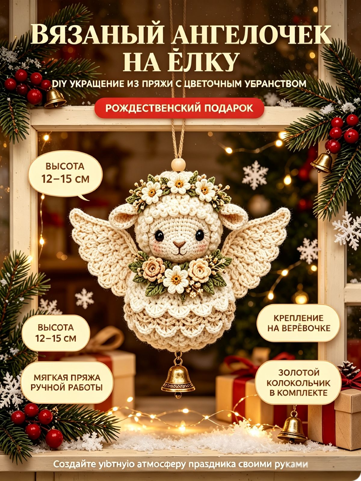 Набор для вязания крючком рождественского ангела-овечки