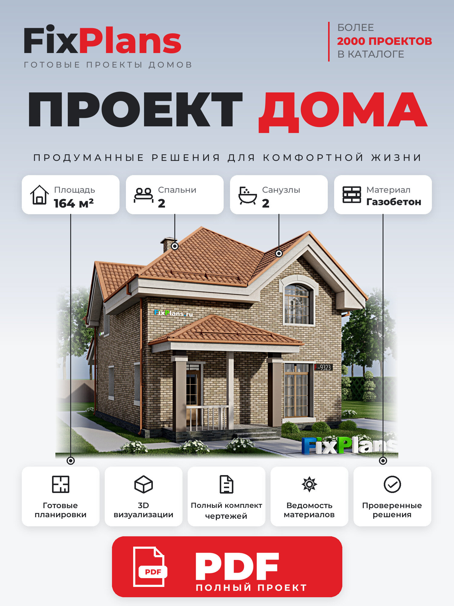 Проект дома FIXPLANS. Одноэтажный с мансардой. 152.26 м2 F-9323 Размер 15,4 х 8,9
