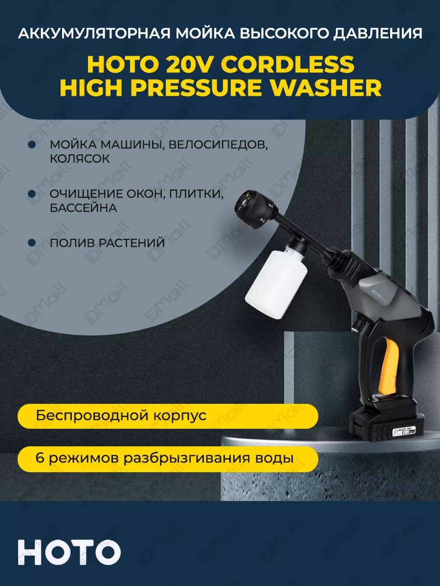 Мойка высокого давления аккумуляторная HOTO 20V Cordless High Pressure Washer