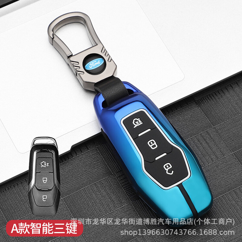 Автомобильный чехол для ключей Ford Mondeo Escape Focus Edge 2013-2017 с 3-кнопочным умным дизайном в синем градиенте,