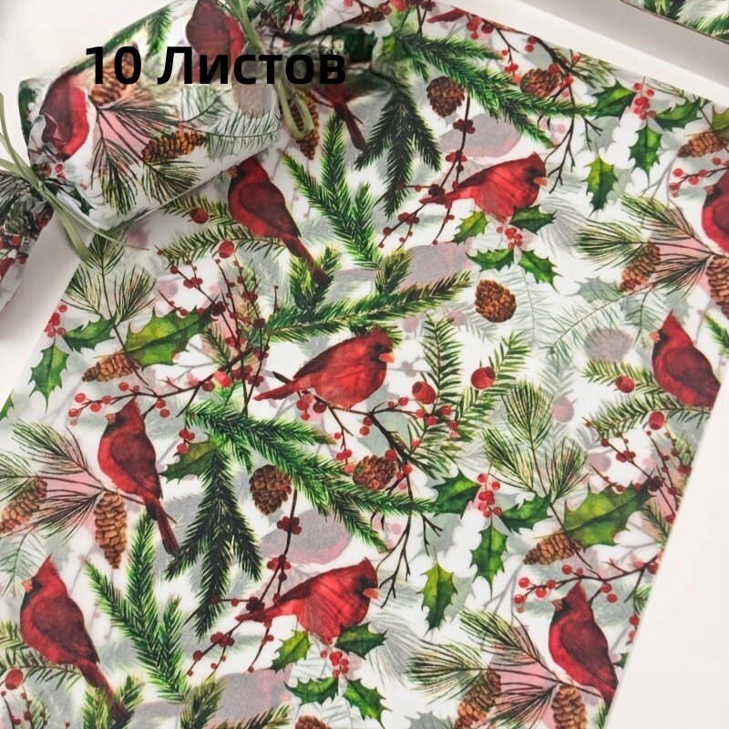 Упаковочная бумага с рисунком зимней птицы и омелы, 14×20 дюймов, 10 листов