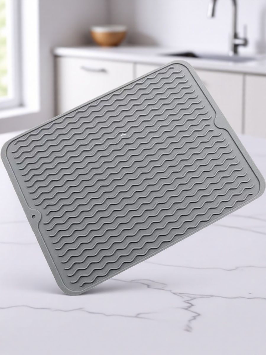 Коврик для сушки посуды силиконовый 40x30 см, цвет серый
